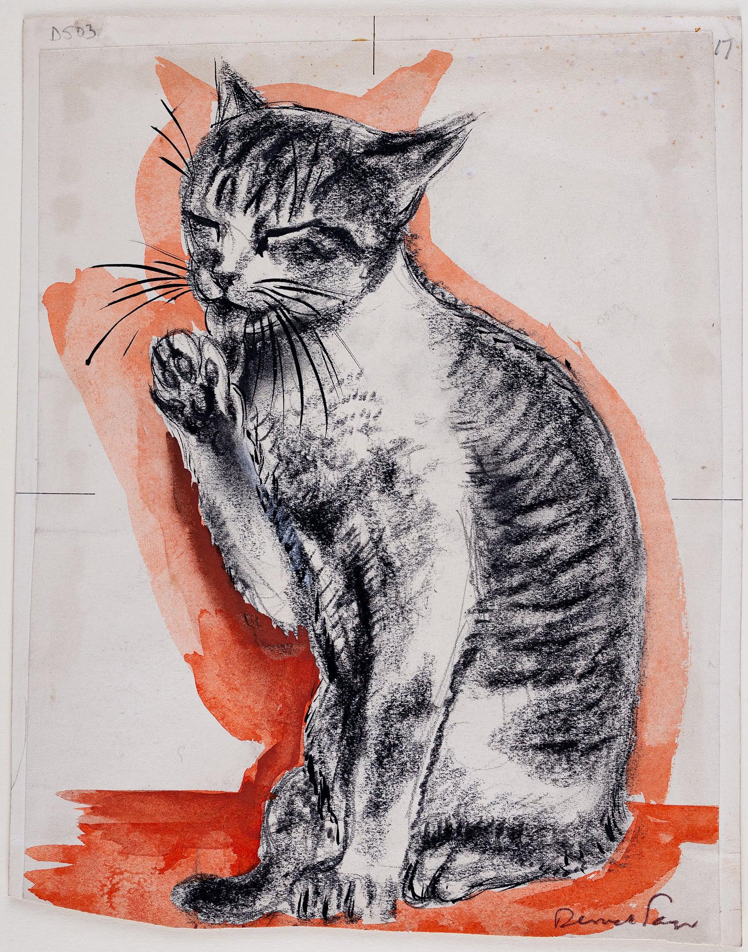Sayer, Derrick (1917 – 1992) – Cat washing. | ABBOTT and HOLDER