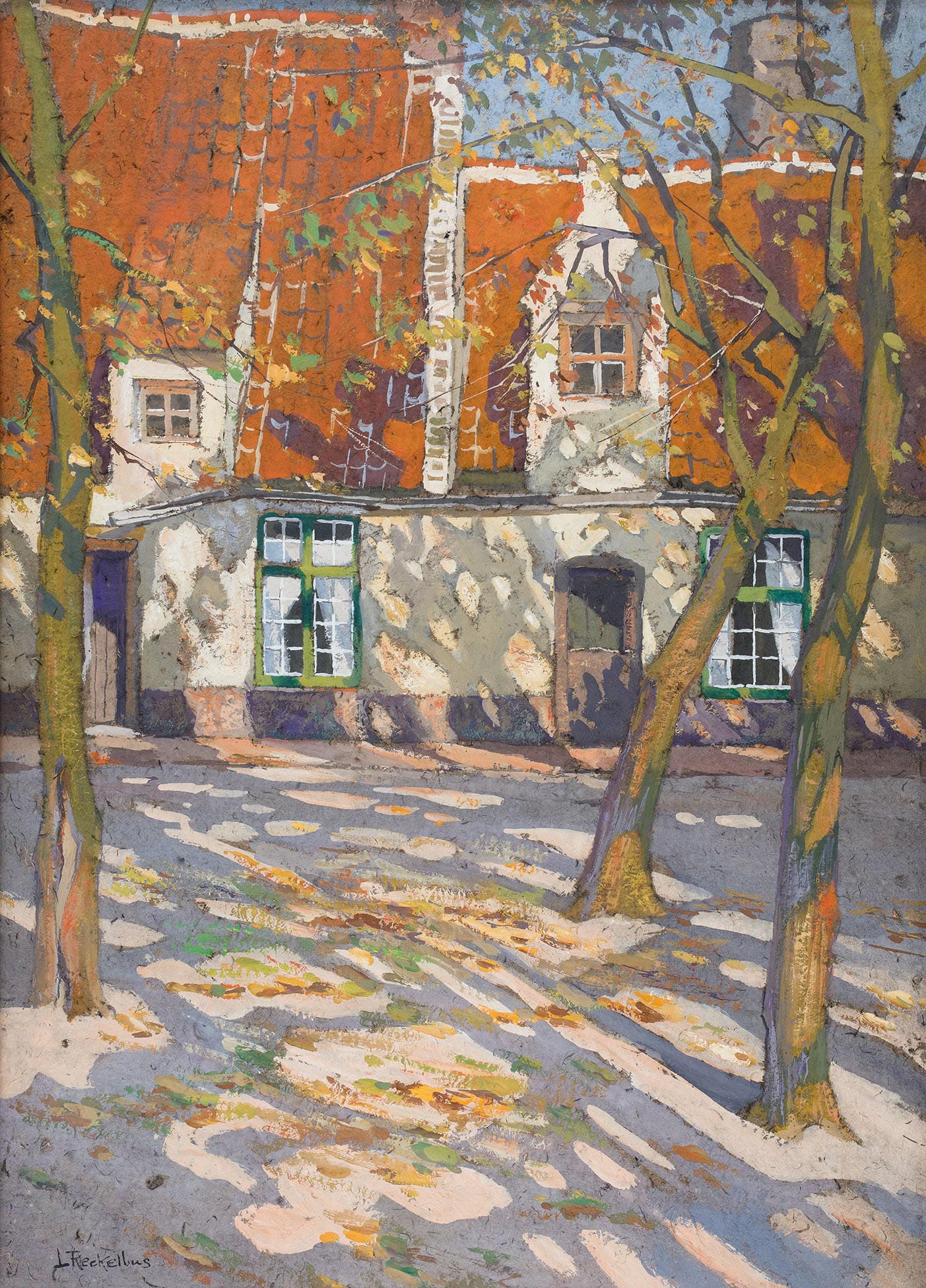Reckelbus, Louis (1864 – 1958) – ‘Maisons dans une vieille cour a ...