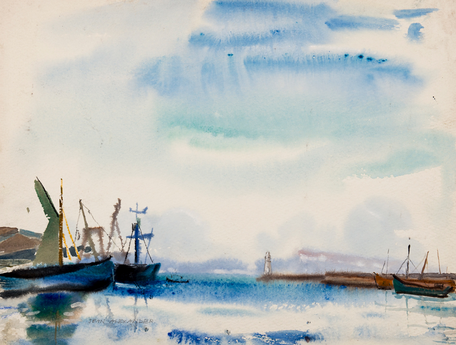 ALEXANDER Jean Dryden N.E.A.C (1911-1994) – ‘Brixham Harbour after rain ...