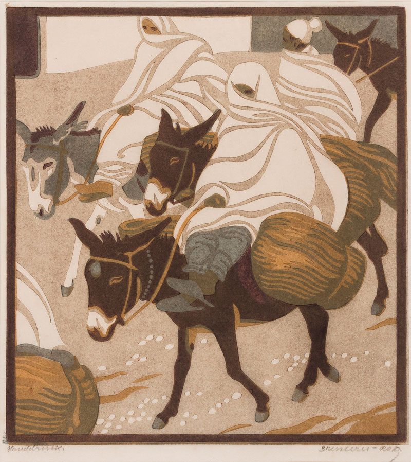 BRESSLERN-ROTH Norbertine (1891-1978) – ‘Donkey Riders Linocut ...