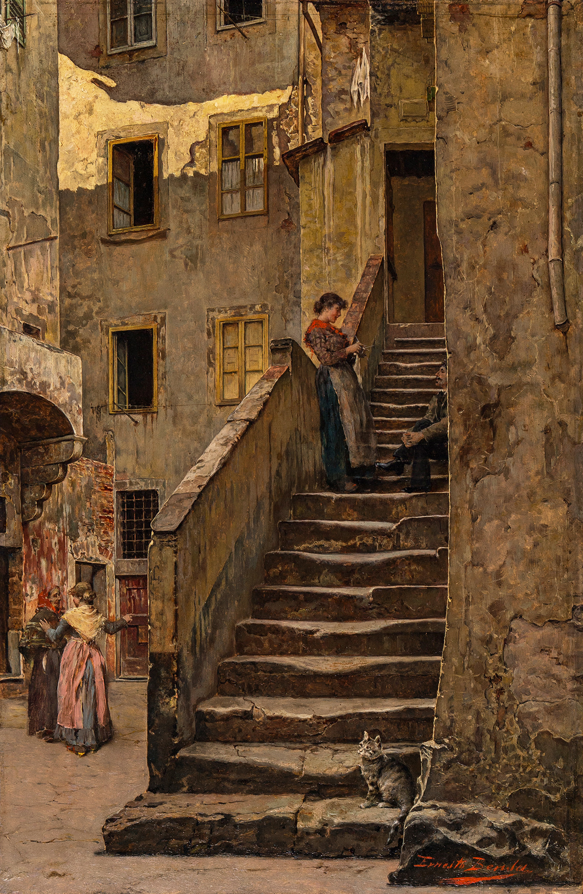 BENSA Ernesto (fl.1866-1897) – A courtyard, Florence. | ABBOTT and HOLDER