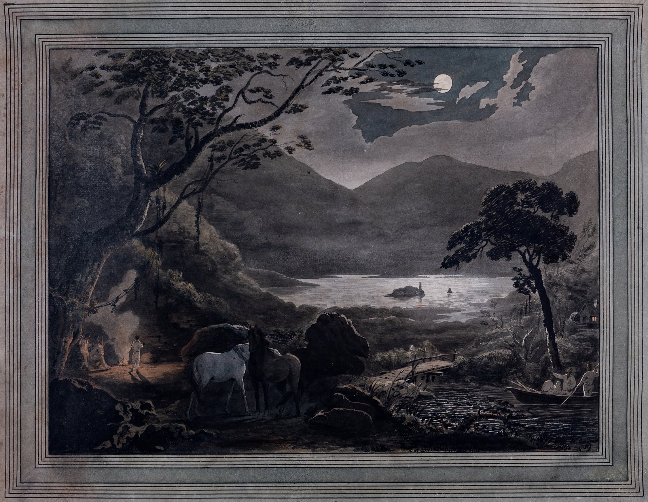 BARROW Joseph Charles (Exhibited from 1789, d. 1804) – Moonlit ...