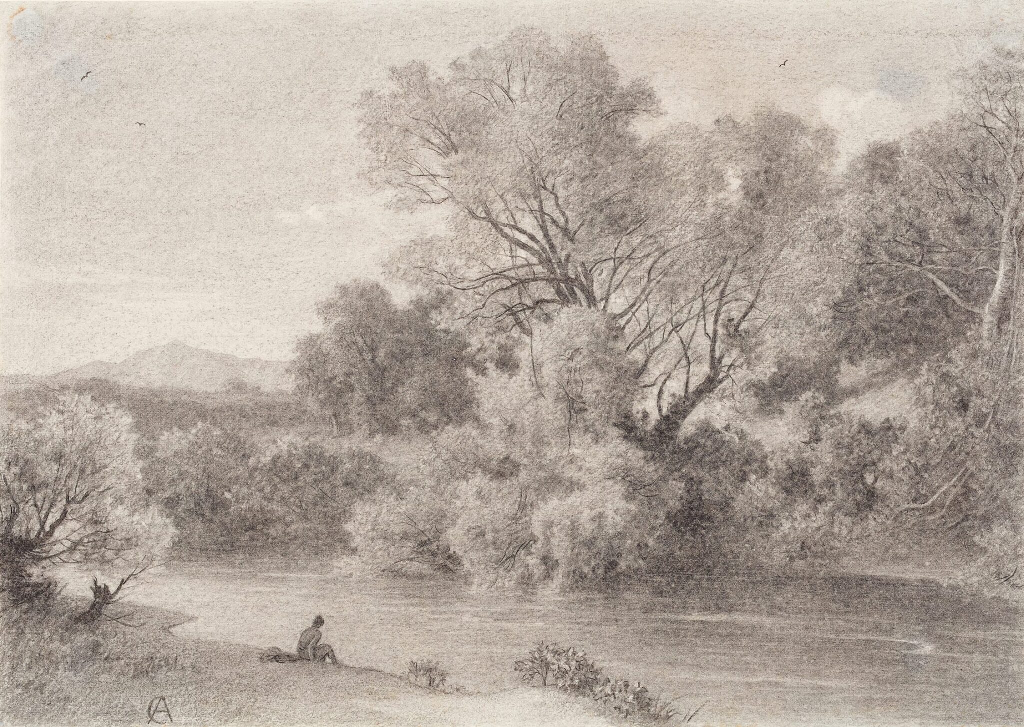 DE CURZON Alfred (1820-1895) – ‘Bords du Teverone pres Lunghezza ...