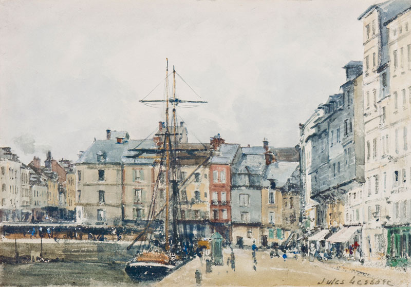 LESSORE Jules (1849-1892) – ‘Honfleur’; the quayside Watercolour and ...