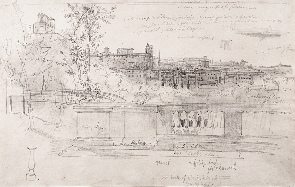 LEAR Edward (1812-1888) – View over Rome from the Borghese Gardens ...