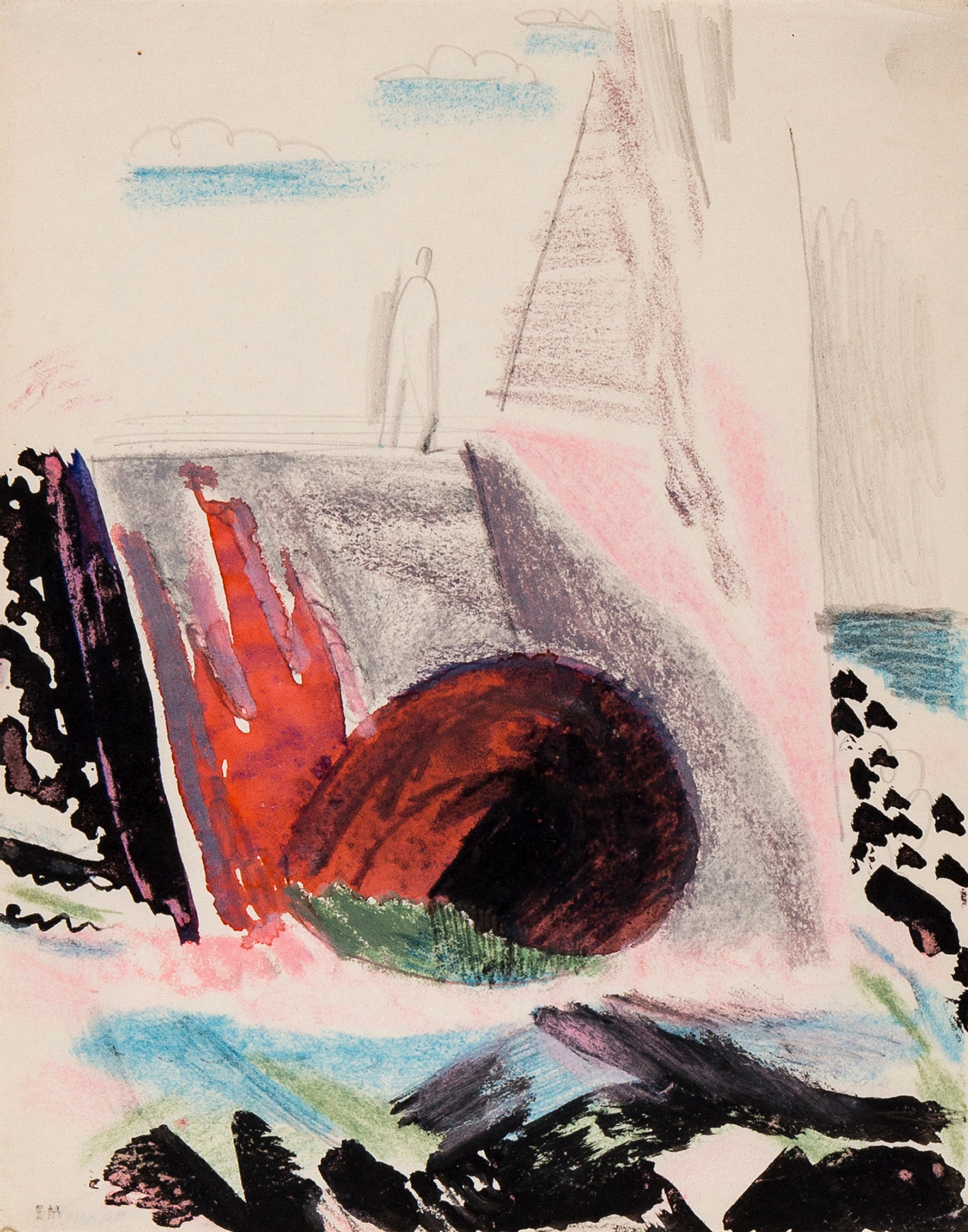 MARX Enid R.D.I. (1902-1998) – Figure on a shore, possible a set design ...