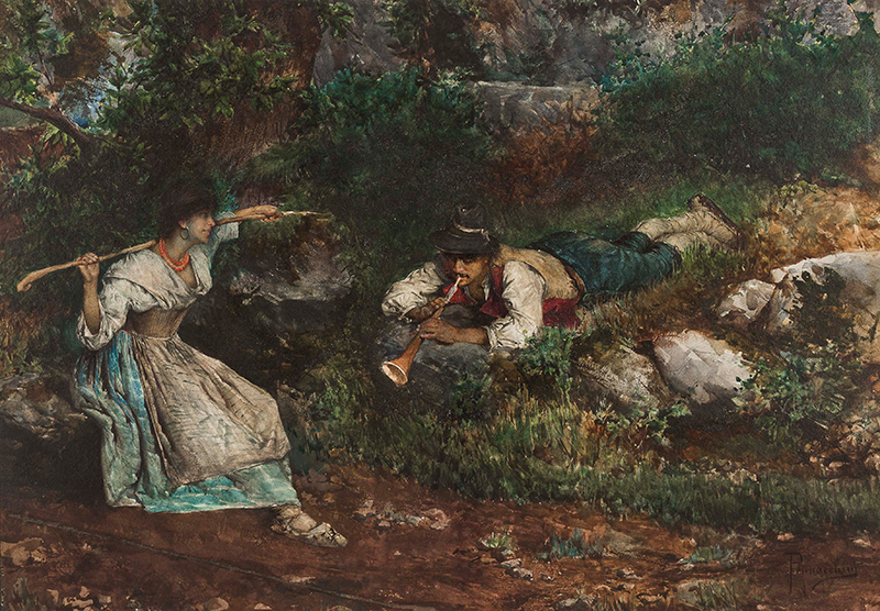 PENNACCHINI Domenico (1860-1917) – An Italian Contadina wooe’d by a ...