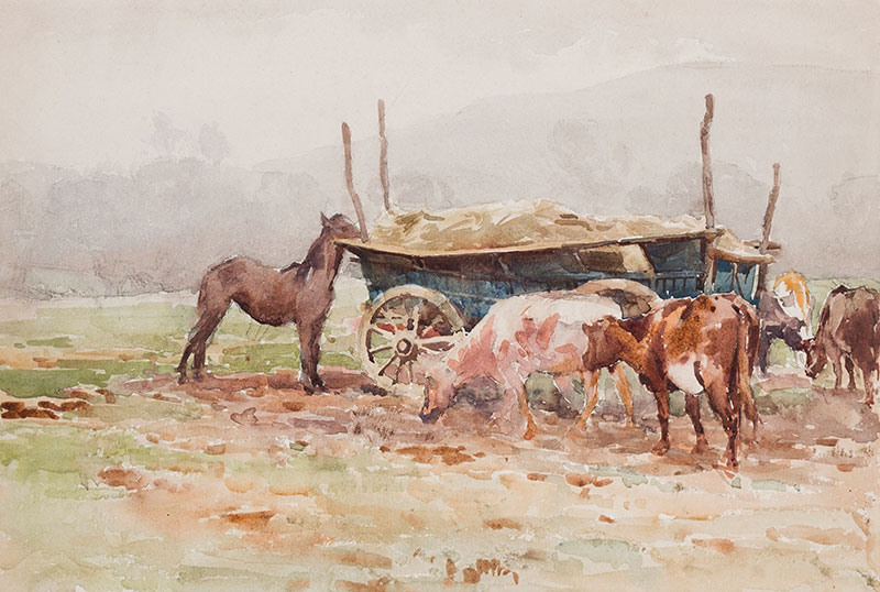 SWANWICK Harold (1866-1929) – A hay cart beneath the Sussex Downs ...
