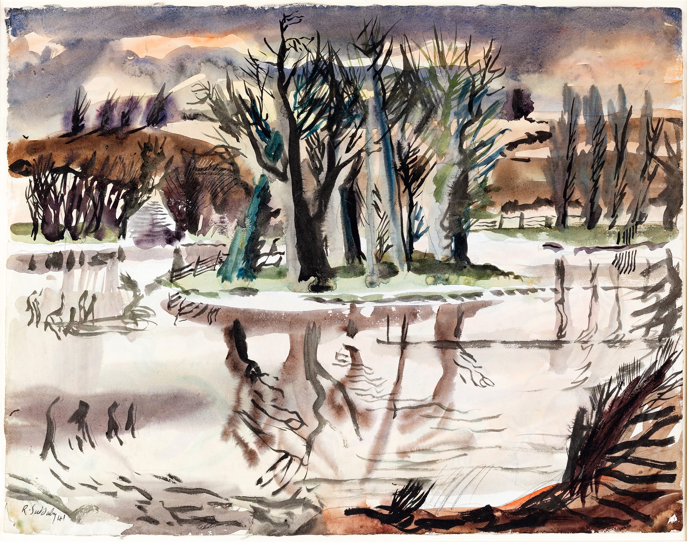 SUDDABY Rowland (1912-1972) – Flooded landscape, probably Suffolk ...