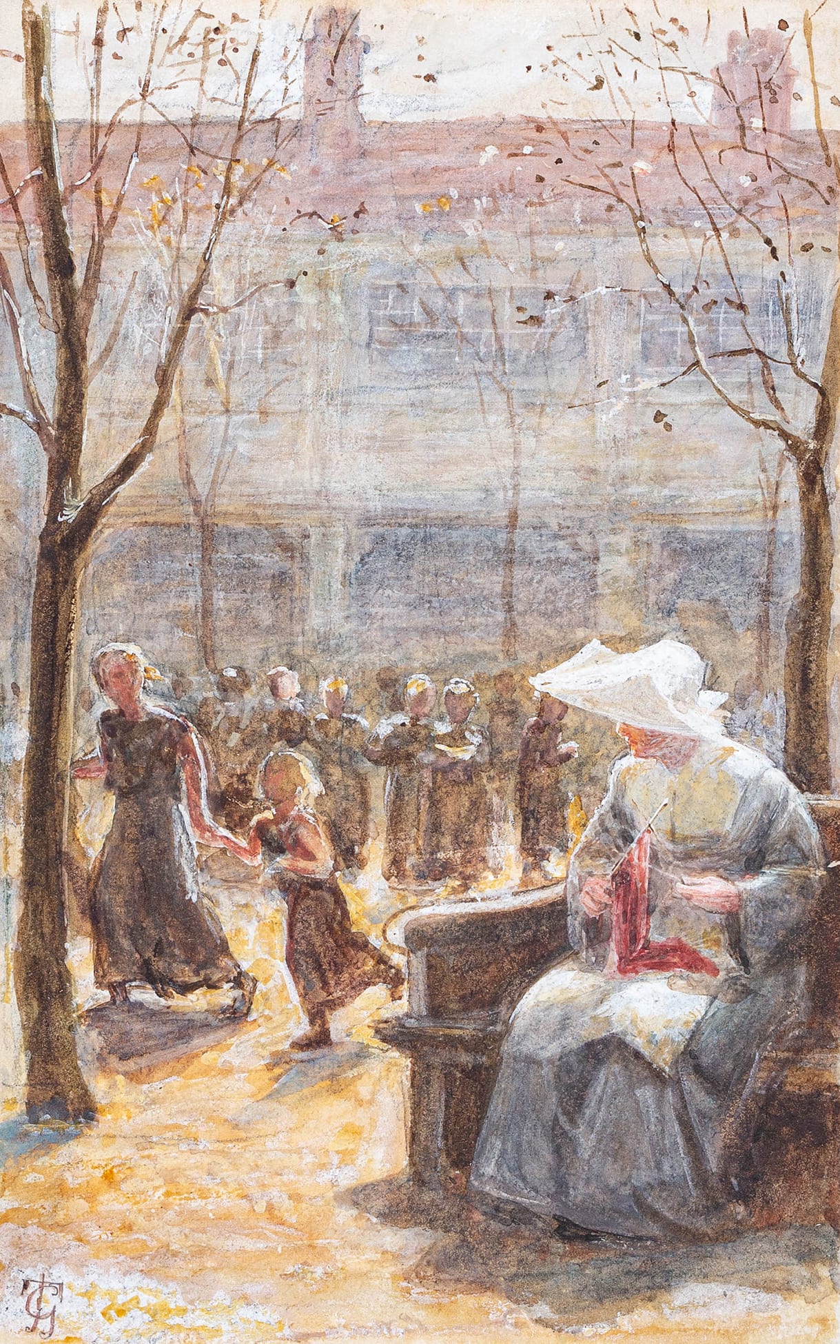 TOWNELEY GREEN Charles R.I. (1836-1899) – Nun and children at play ...