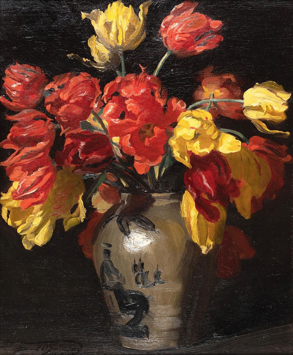 Salisbury C.V.O., Frank Owen (1874 – 1962) – Red and Gold Parrot Tulips ...