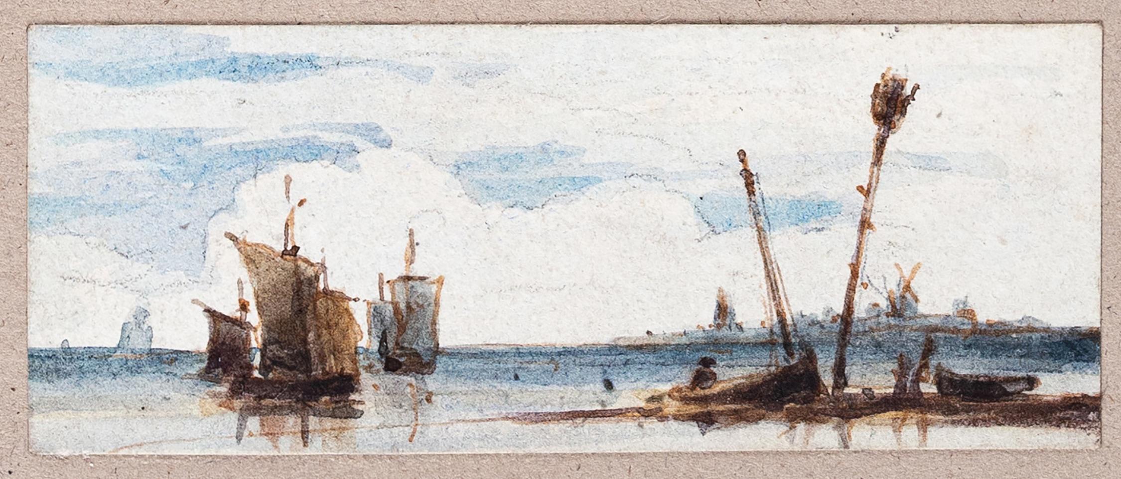 Francia, Francois Louis Thomas (1772 – 1839) – A busy coast; windmills ...