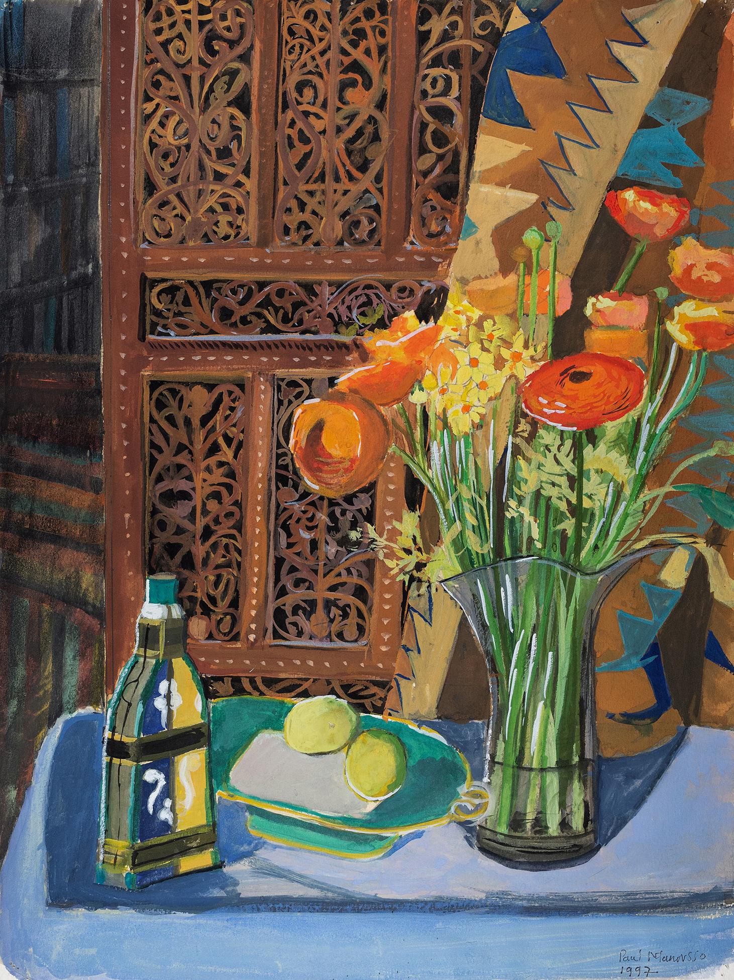 Manousso, Paul (1930 – 2022) – Screen and Jug of Flowers. | ABBOTT and ...