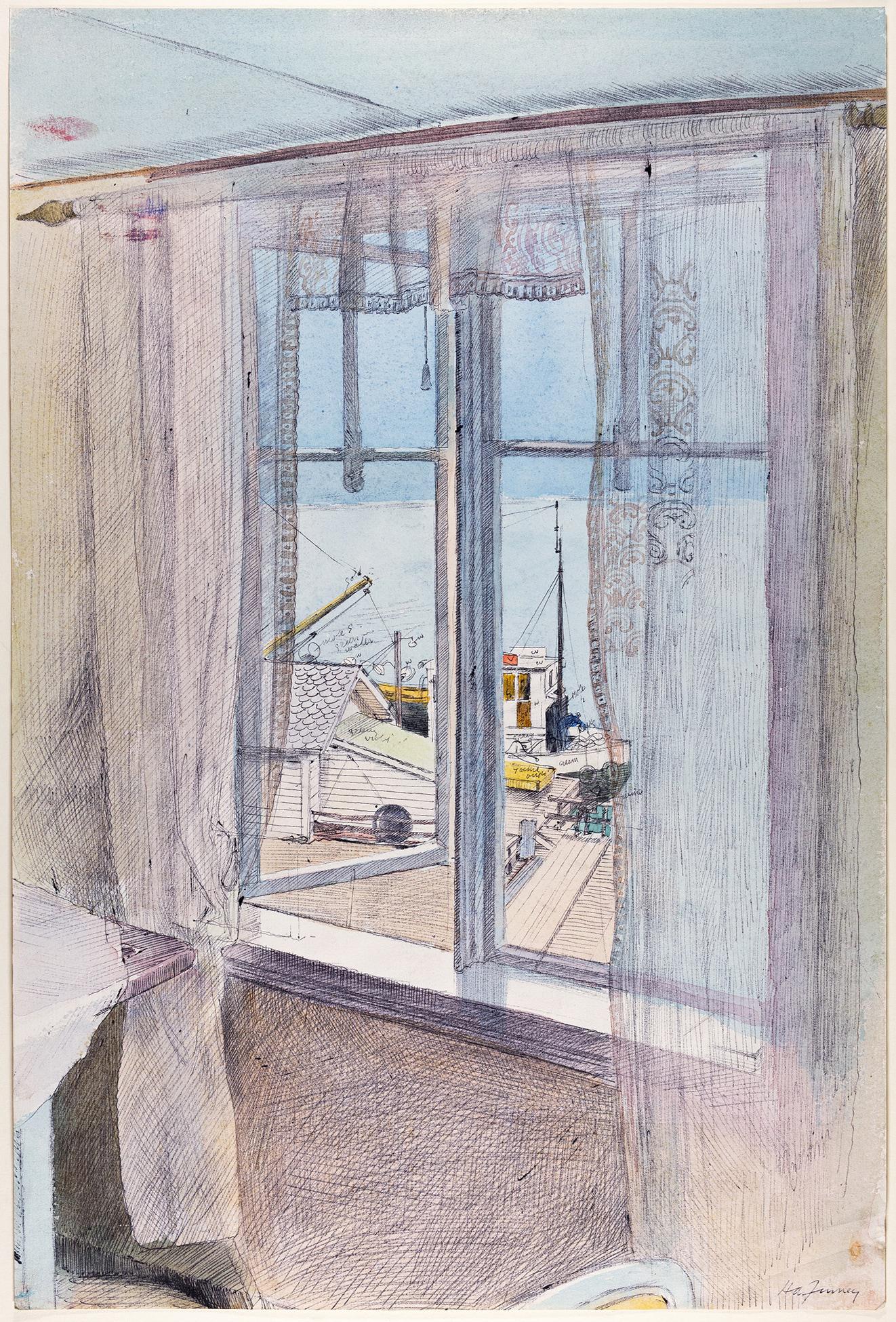 Finney, Hubert Arthur (1905 – 1991) – A fishing boat and quay from an ...