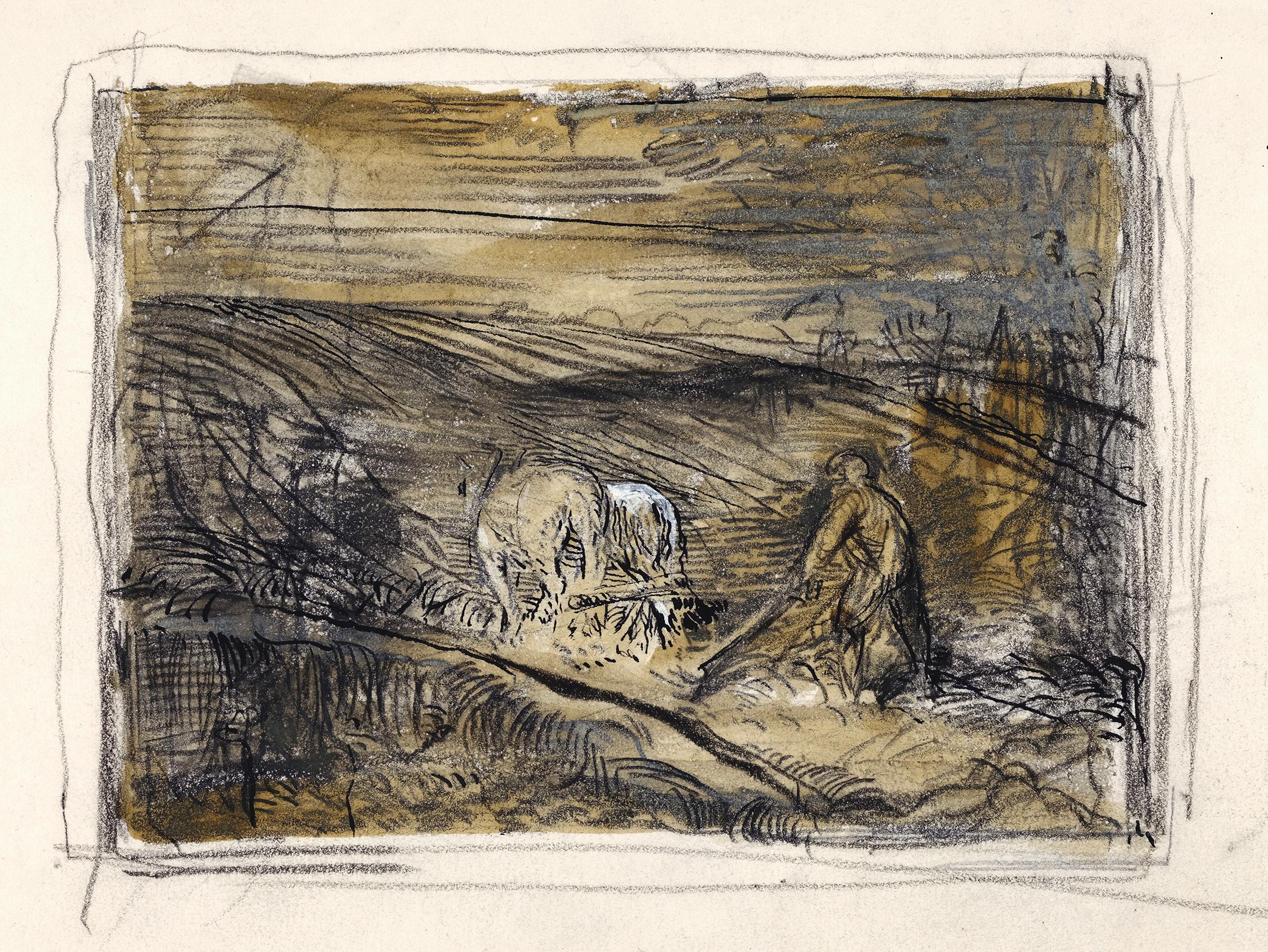 Headlam, Mary (1873 – 1959) – ‘Plough on the Edge of Grand(?) Hall’; a ...